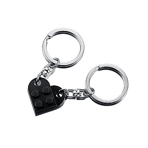 Brick Keychain for Couples Friendship - 2pcs Matching Heart Colorful Keychain Set for Couples Valentine's Day BFF (Black)