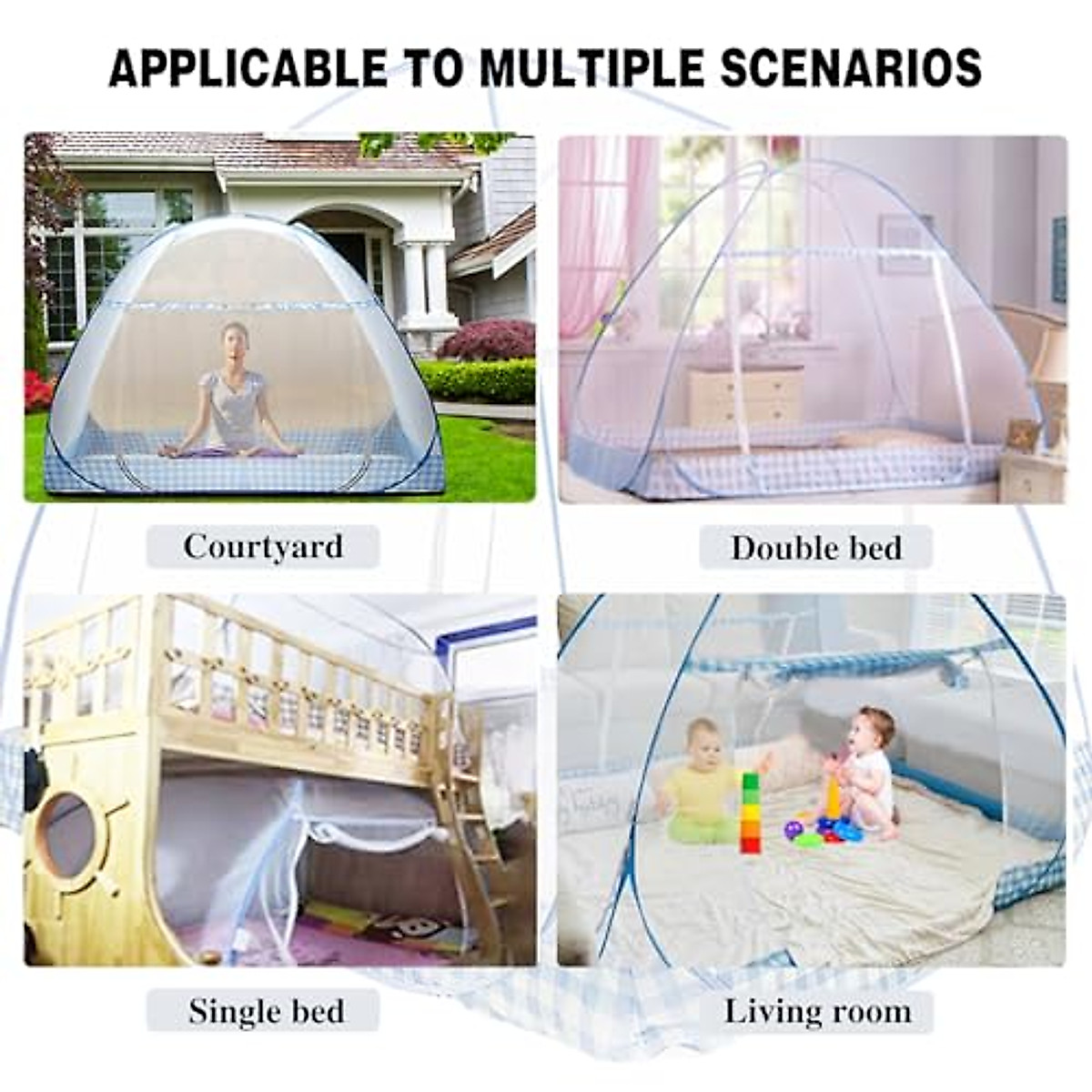 Tinyuet Mosquito Net for Bed, Portable Single Door Pop-up Mosquito Netting with Net Bottom, 39.3x78.7in Bed Tent for Indoor and Outdoor Use, Insect Screen - Blue Edge
