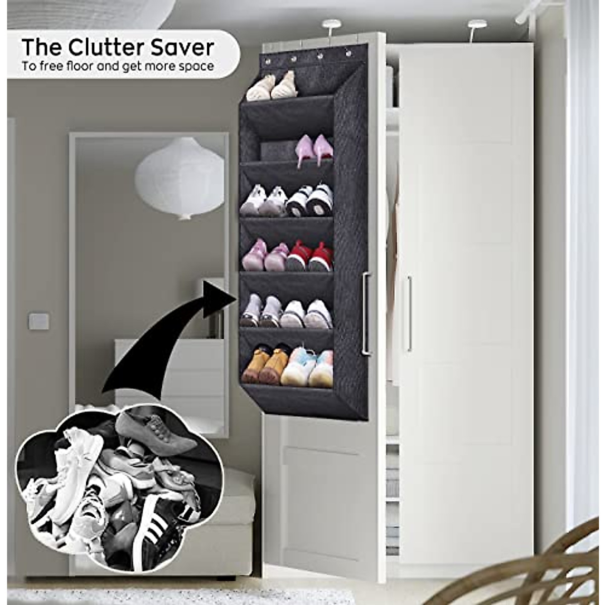 SLEEPING LAMB Long 2-Tier Stackable Wide Shoe Rack for Closet and Black Shoe Organizer Over The Door for Samll Space Storage