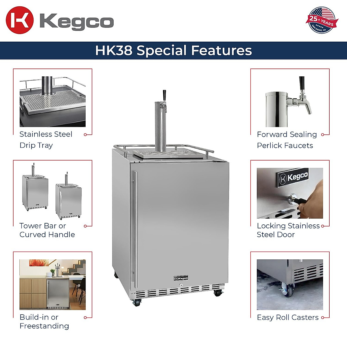 Kegco Kegerator 24" Wide Single Tap Stainless Steel Commercial Beer Dispenser HK38SSC-1