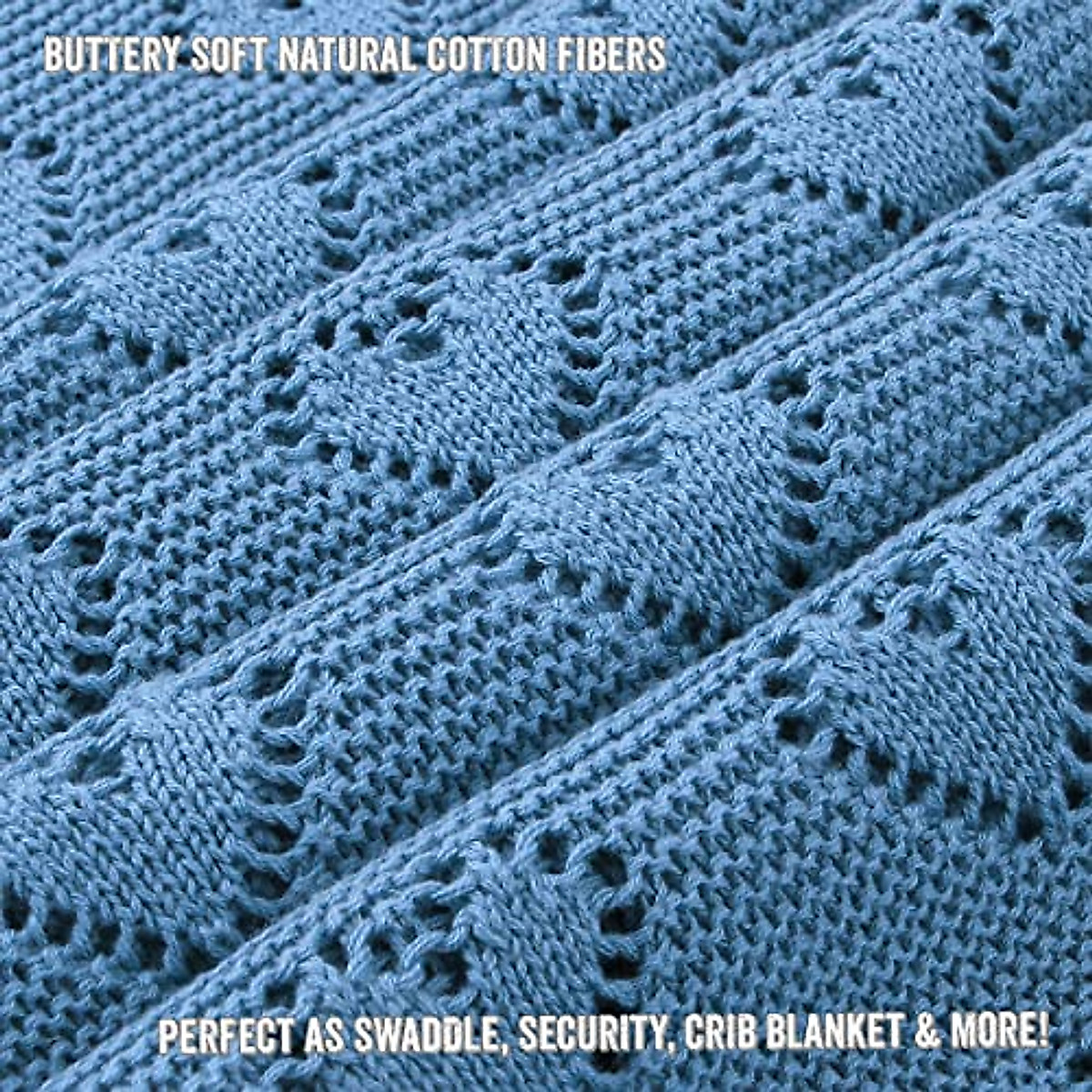 Bleu La La Cotton Heart Knit Swaddle Baby Blanket for Boys - Soft Warm Cozy Swaddling Receiving Cuddle Stroller and Crib Blanket for Newborns, Infants & Toddlers (Denim, 0-2 Years)