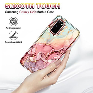 Btscase Compatible with Samsung Galaxy S20 Case 6.2 Inch, Marble Pattern 3 in 1 Heavy Duty Shockproof Full Body Rugged Hard PC+Soft Silicone Drop Protective Women Girl Phone Case, Rose Gold
