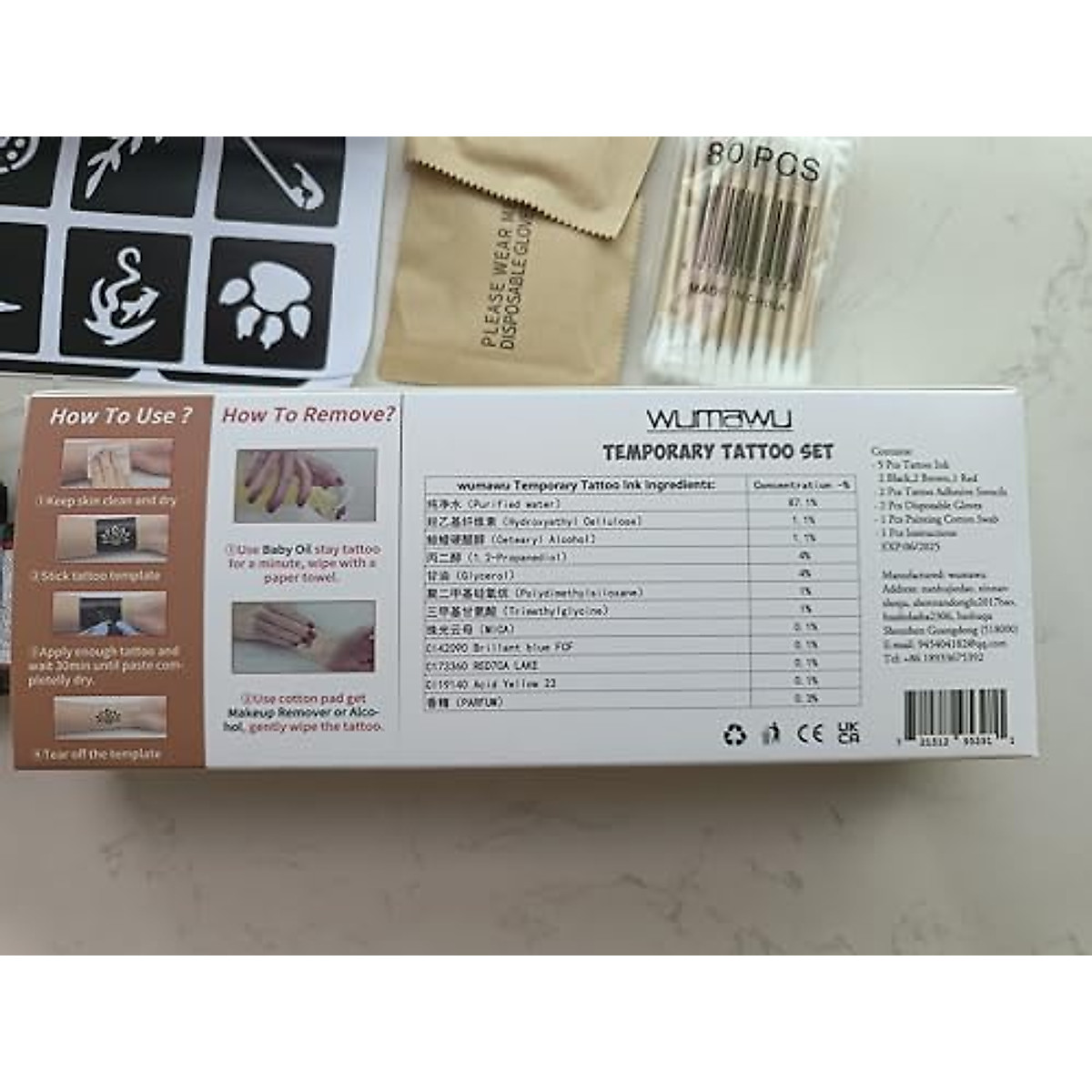 Temporary Tattoos Kits, Semi Permanent Tattoos, DIY Fake Freckles Temporary Tattoos for Women Men Kids Party,Summer Trend hand Ink with 78 Pcs Tattoo Stencils,Jagua Gel - Full Kit 5 Bottles