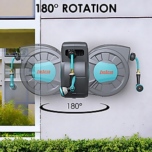 ENEACRO Retractable Garden Hose Reel with Wall Mount 1/2"×120ft with 10 Pattern Hose Nozzle, Brass Connector, Auto Rewind/Any Length Lock/ 180° Swivel Bracket, Ideal for Garden Watering