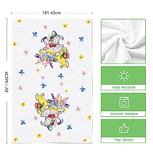 Artoid Mode Stripes Gnome Flower Just Bloom Hello Spring Kitchen Towels Dish Towels, 18x26 Inch Seasonal Decoration Hand Towels Set of 4