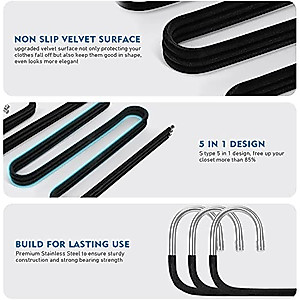 3 Pack Velvet Pants Organizer Space Saving - 5 Tier Closet Organizers and Storage Pants Rack- GIGPADE Non Slip Jean Hangers Pants Trouser for Closet, Scarf Pants Organizer(Black)