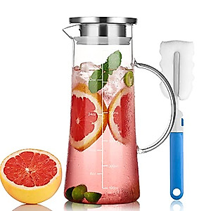 Fridge Door Water Pitcher with Lid,Drink Pitcher,40 oz/1200ml Glass Water Pitchers,Heat Resistant Borosilicate Water Jug for Juice,Beverage,Ice Tea,Milk,Lemonade (1200ml)