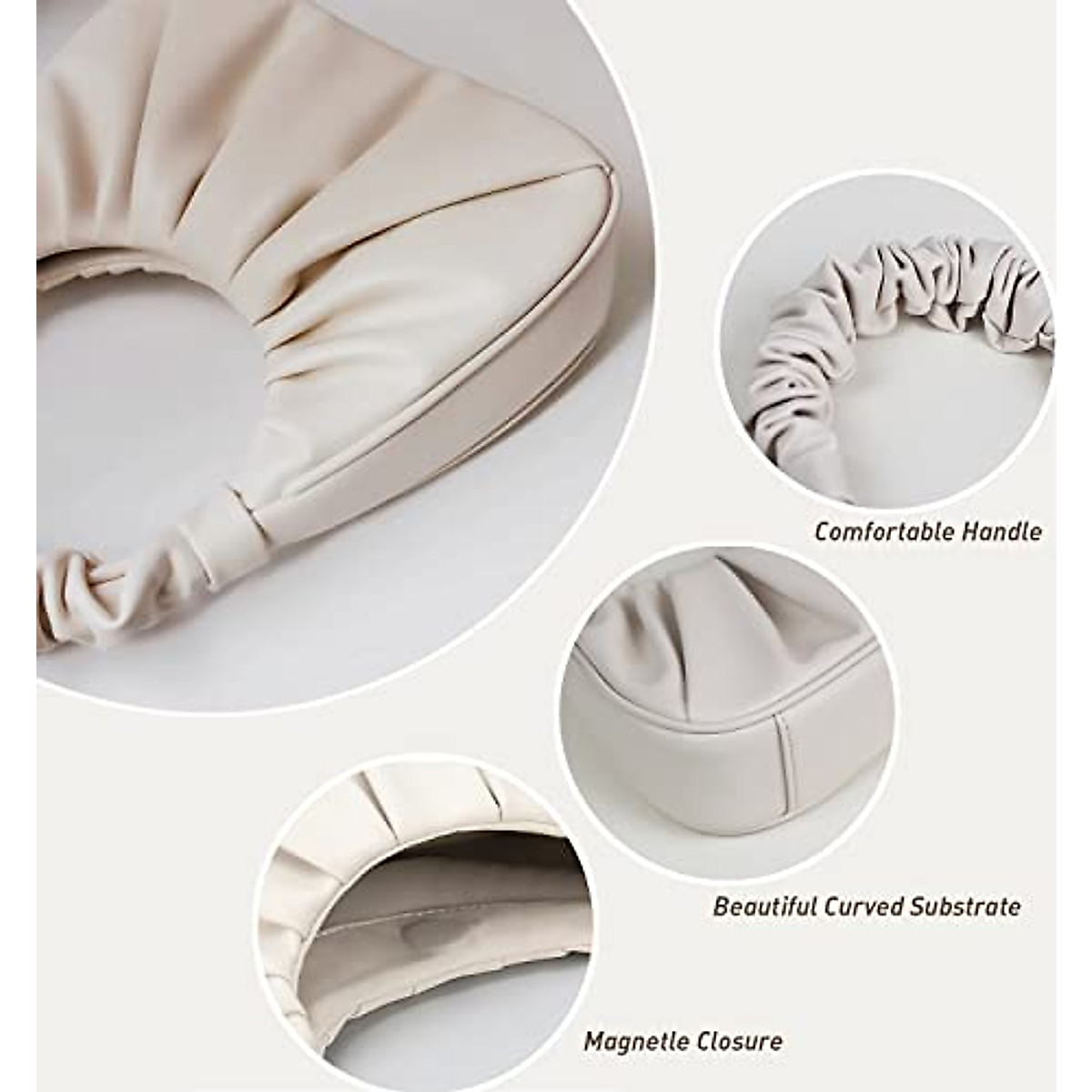 LOVEINT Ruched Hobo Handbag Shoulder Bags for Women Cloud Bag Soft Leather Tote Clutch Purse (Cream color)