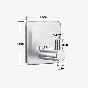 DOYFDOX Heavy Duty Adhesive Hooks Towel Hooks with Strong Adhesive Tapes – Waterproof Stainless Steel Wall 3M Hooks for Hanging Hat, Towel, Robe- Bathroom and Bedroom (A-6 Hooks)