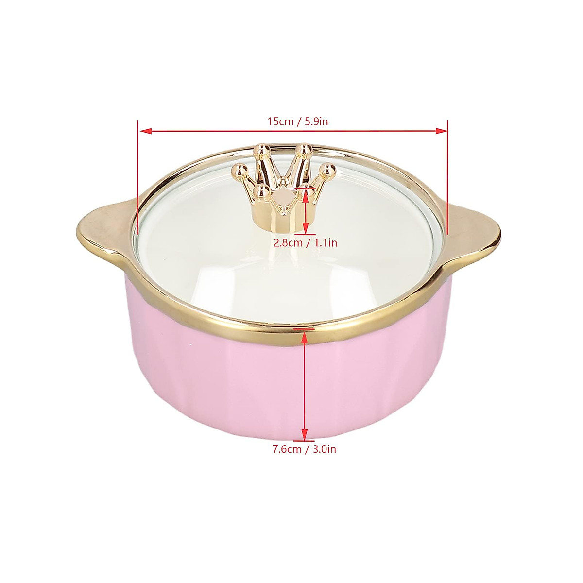 Ceramic Ramen Soup Bowls with Handles, Crown Knob Lid Large Soup Bowl Microwave Ramen Bowl Noodle Bowls with Lid for Office Dorm Room Instant Cooking(Pink)