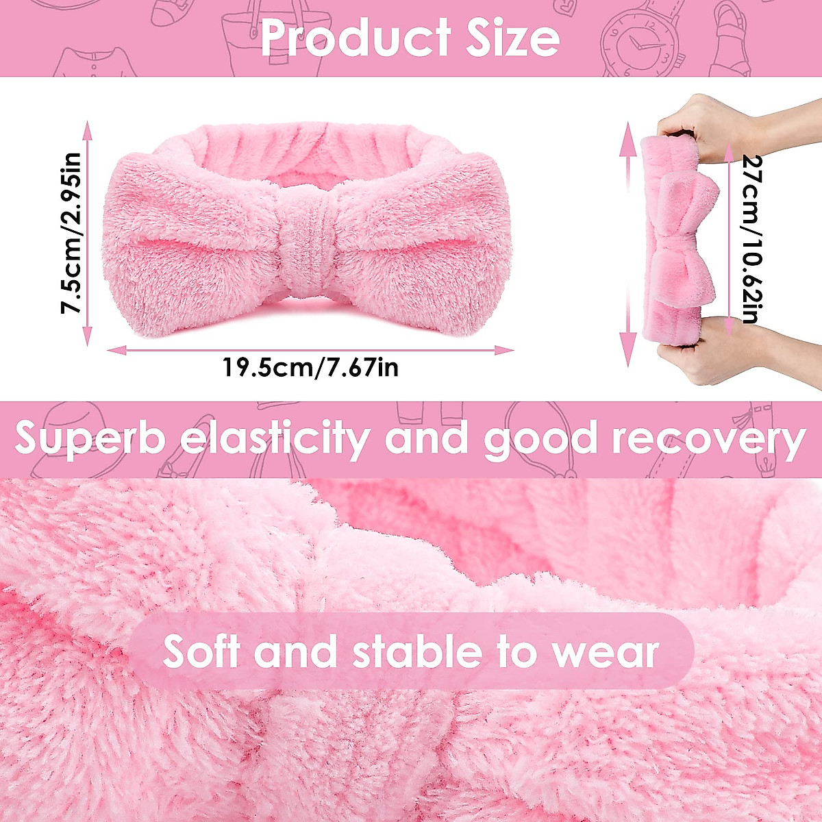 Molain Bowknot Hairband for Women, Coral Fleece Elastic Headband for Washing Face Shower Sports Beauty Skincare (Pink, 1 Count)