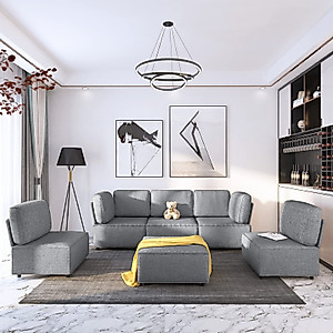 CECER U Shaped Modular Sectional Sofa, Convertible L Shaped Couch Sofa, Queen Sleeper Sofa, Variable Modular Oversized Couches for Living Room, (Light Grey)