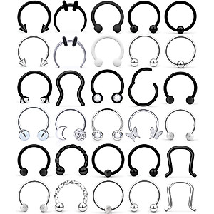 Cisyozi 16G Septum Rings Piercing Jewelry Stainless Surgical Steel Horseshoe Dragon Claw Butterfly Moon Septum Nose Nostril Eyebrow Smiley Lip Ring Hoop Piercings Jewelry Women Men Silver Black 10mm