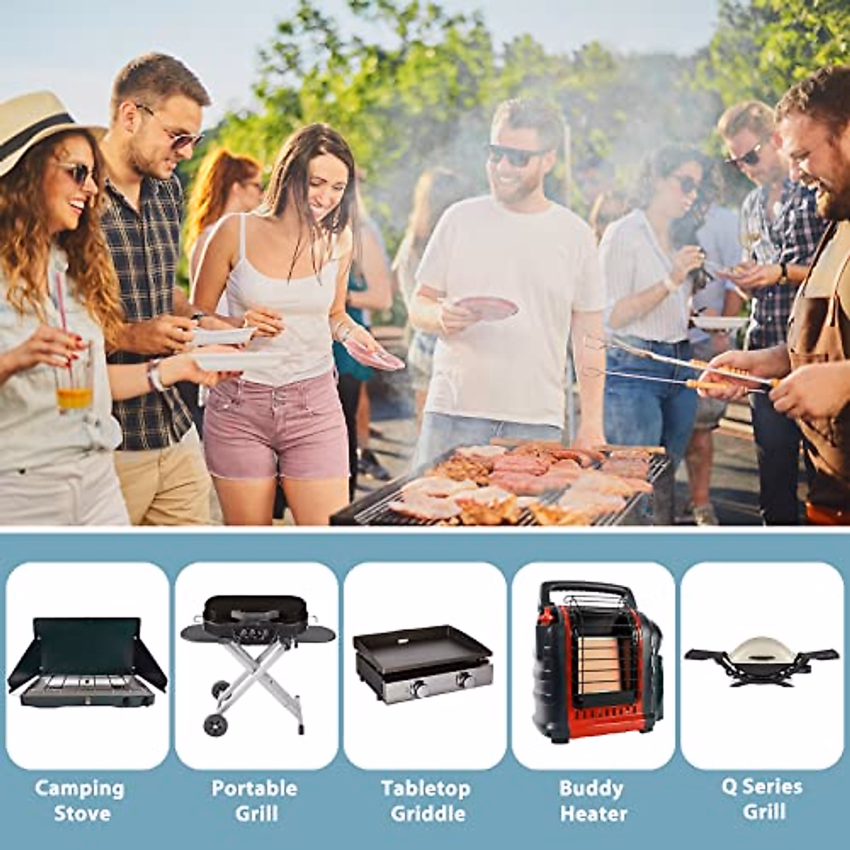 SHINESTAR Propane Adapter & 5ft Braided Hose for Buddy Heaters, Coleman Stoves, Weber Q Grills & More - Converts 1lb to 20lb Cylinders