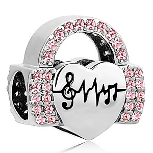 CharmSStory Love Music Note Headset Heart Charm Beads For European Bracelets (Pink)