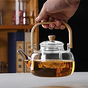 Glass Teapot with Infuser Clear Glass Tea Kettle with 6 Teacups, 900 ml Tea Pot Set for Stove Top, Loose Tea, Tea Maker Gift