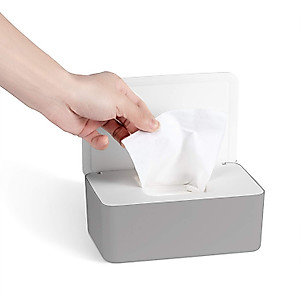 Baby Wipes Dispenser, Baby Wipes Holder with Weighted Plate- Grey