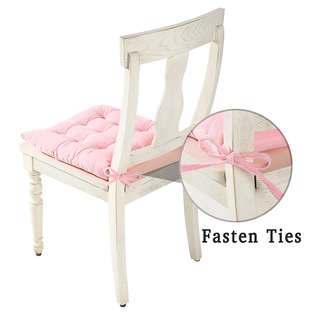 HLOVME Corduroy Chair Cushion with Ties Ultra Soft Warm Floor Cushion for Kids Reading Nook Comfortable Square Seat Cushion for Adult 15.7”x15.7”, Pink