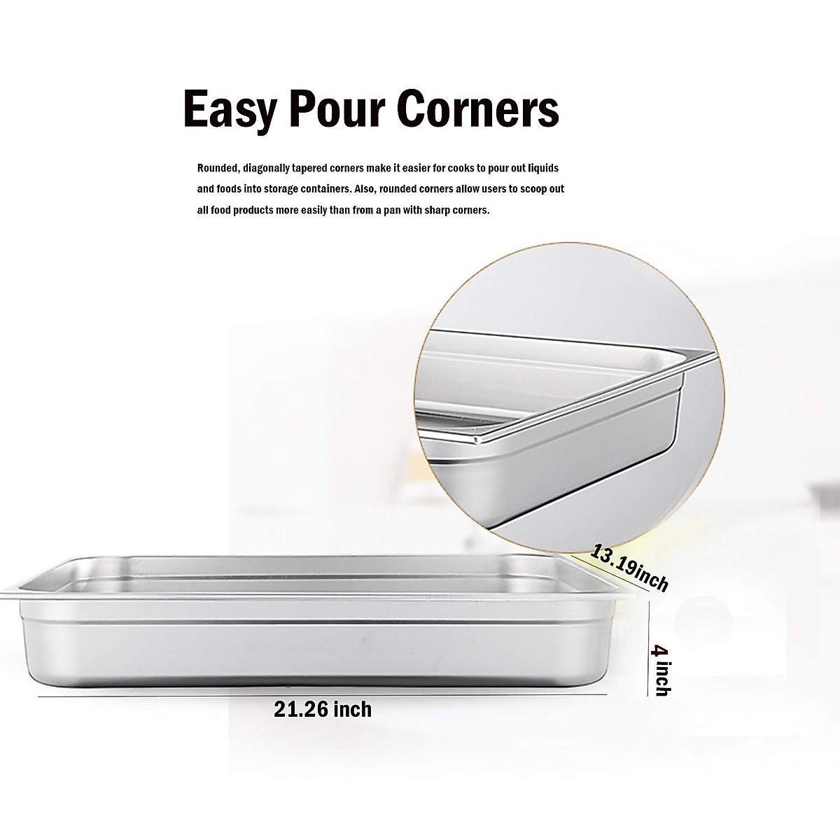 4" Deep Steam Table Pan Full Size, Kitma 14 Quart Stainless Steel Anti-Jam Standard Weight Hotel GN Food Pans - NSF (20.87"L x 12.8"W) - 6 Pack