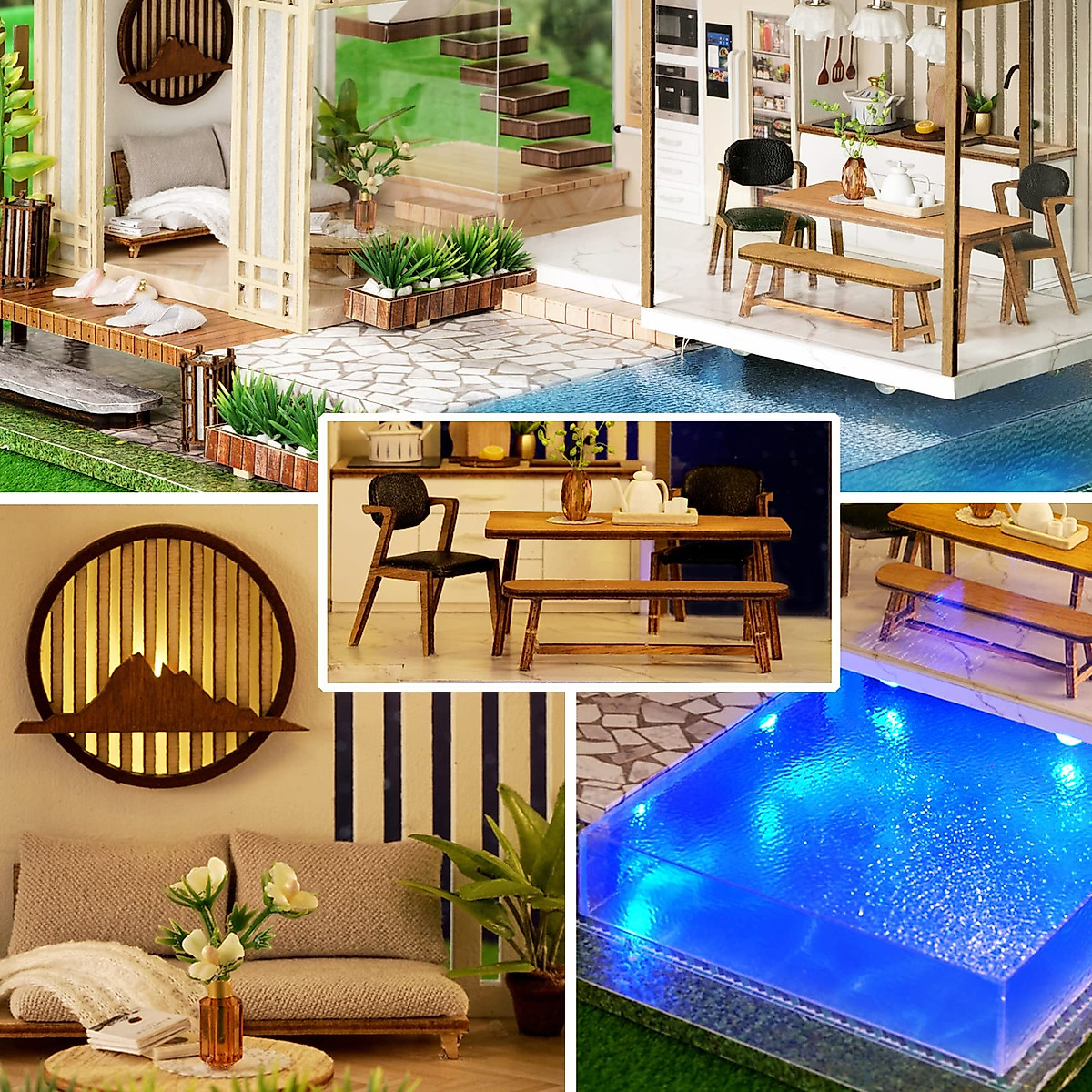 Spilay Dollhouse Miniature with Furniture,DIY Wooden Crafts Doll House Mini Handmade Kit,1:24 Scale Creative Room Idea Gift for Adult Friend Lover (Elegant and Quiet with dust Cover Music Box)