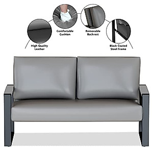 Hooseng Modern Leather Loveseat Sofa, Living Room 2 Seater Sofa Couch with Extra-Large Ergonomic Cushion, Sturdy Metal Frame w/Anti-Scratch Foot Mats for Apartment, Small Space