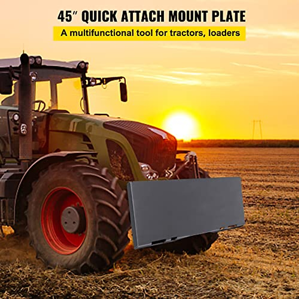 VEVOR 1/2" Skid Steer Attachment, Universal Quick Attach Mount Plate Compatible with Buckets, Plows, Forks and Tractors, Black