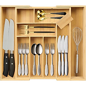 aceyoon Bamboo Kitchen Silverware Drawer Organizer,Expandable Cutlery Holder with Drawer Dividers, Adjustable Kitchen Utensil Organizer for Flatware,Utensils,Cutlery (8-10 Slot)