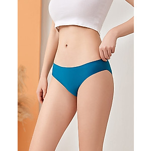 Caterlove Women's Seamless Underwear No Show Stretch Bikini Panties Silky Invisible Hipster 6 Pack (C, Large)