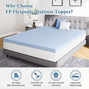 FP Flexpedic 2 Inch Twin Size Memory Foam Mattress Topper, Gel Cooling Bed Topper, Ventilated Design Soft Mattress Pad, Plush Feel, CertiPUR-US Certified, Purple