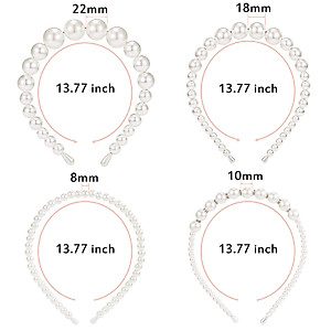 4 Pieces Pearls Headbands Women White Faux Pearl Rhinestones Hairbands Bridal Hair Hoop Wedding Hair Accessories for Girls (Style Set 1)