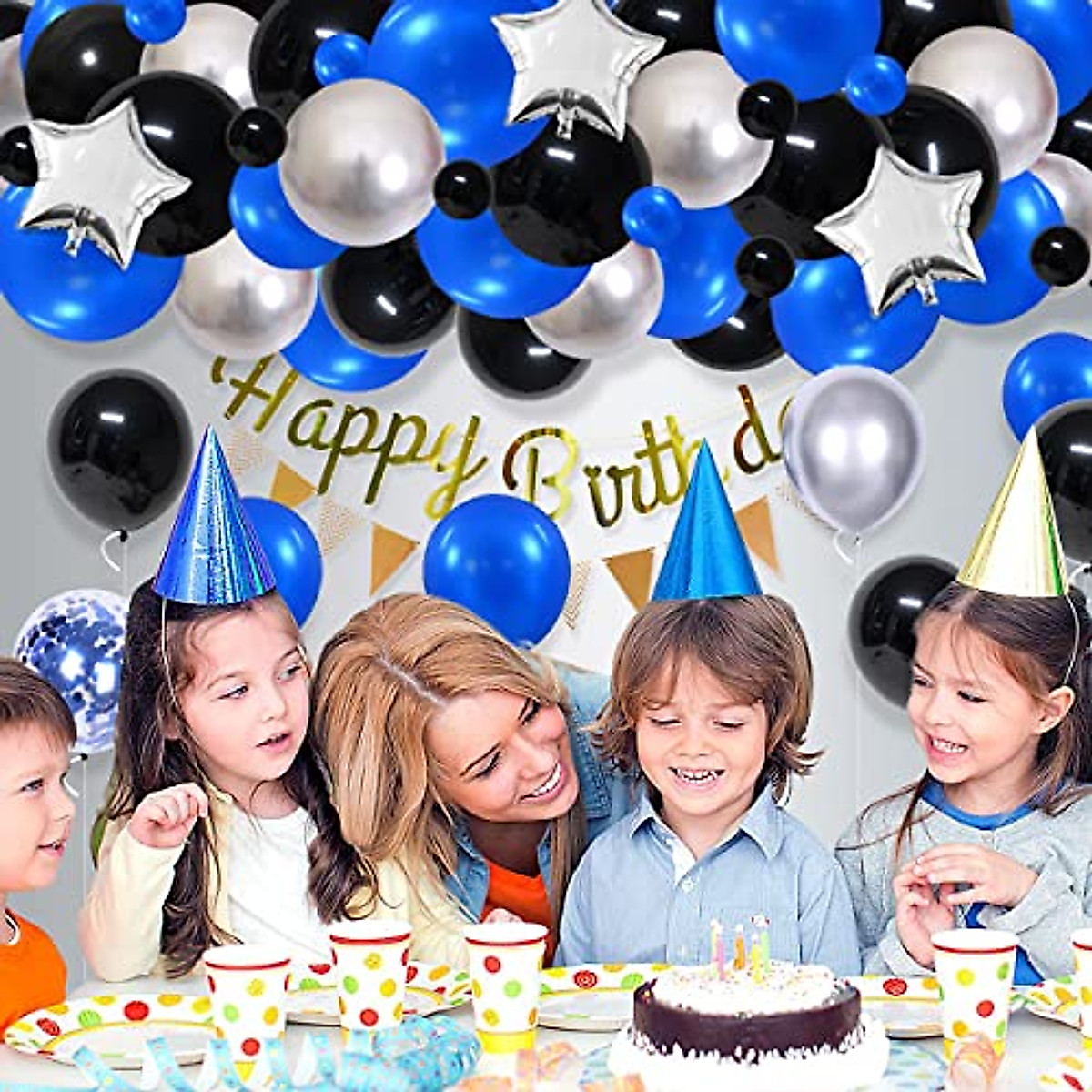 Royal Blue , Metallic Silver, Black Balloons 12" 10" - 118PCS Blue and Black Metallic Silver Balloon Arch Garland Video Gaming Party for Graduation Retirement New Year 30th 40th 50th Birthday Party Decorations for Boy Men