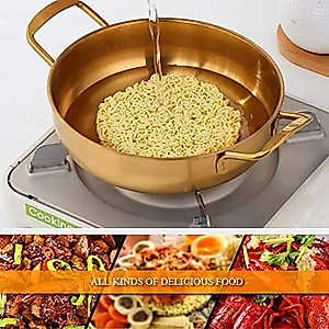8in Stainless Steel Everyday Pan Color Me Korean Noodle Ramen Pot Small Stockpots Pasta Pots Stir Fry Pan Omelet Paella Pans Small Pots for Home and Outdoor, Dishwasher Safe, Eco Friendly(1pcs)(Gold)