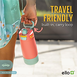 Ello Kids Colby 12oz Stainless Steel Insulated Water Bottle with Straw and Built-In Silicone Coaster Carrying Handle and Leak-Proof Locking Lid for School Backpack, Lunchbox, and Outdoor Sports, Teal