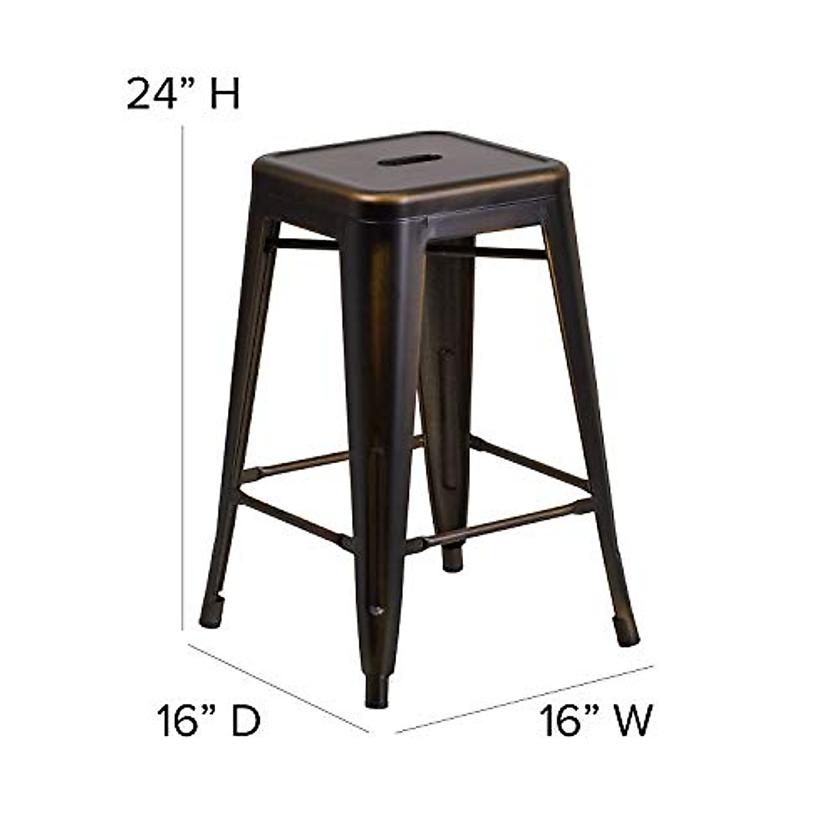 EMMA + OLIVER Commercial Grade 24" H Backless Distressed Copper Metal Indoor-Outdoor Stool