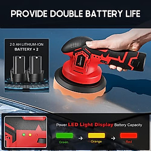 Cordless Car Buffer Polisher - with 2pcs Batteries and Polishing Pads, Aiment 6 Inch Car Polisher for Car Detailing with 6 Variable Speed, 2500-5000RPM Brushless Polisher for Waxing Paint Correction