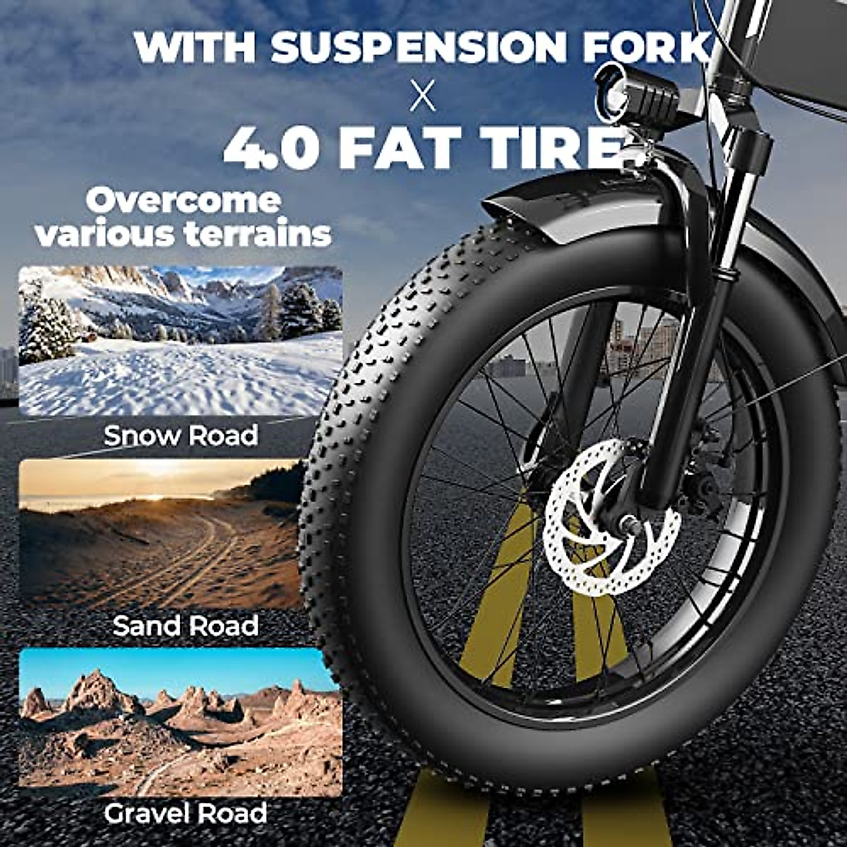 Electric Bike 20 x 4.0inch Fat Tire for Adults,55Miles Long Range, 500W Upgraded Motor Foldable Electric Mountain Bike,Colorful LCD Display, 7 Speed Front Suspension Electric Bicycle