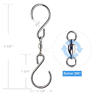 HS's Creation 6 Pack Dual Swivel S Hooks for Indoor Outdoor Organization Spinning Hanger Wind Chimes Spinner Prism Windsocks Hanging Plant Hanging Crystal Ornaments Rainbow Maker Pendant Etc.