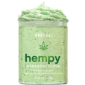 Olivia Hemp body exfoliator scrub for hands, foot, legs, body scrub thigh, exfoliate for body, body acne wash, body scrubs for women exfoliation the 10 Fl Oz