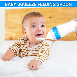 Baby Food Feeder Silicone Squeeze Feeding Spoons - Safe and Convenient Feeding Solutions for Boys, Girls, Kids, and Toddlers -Blue