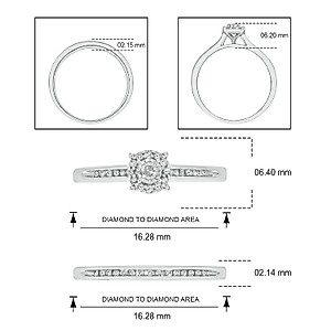 Cali Trove, 1/4cttw Diamond Halo Round Engagement Ring with Matching Diamond Wedding Band for Women in 925 Sterling Silver, Women's Silver Round Wedding Ring Set with Halo and Diamond Accented Bands,7