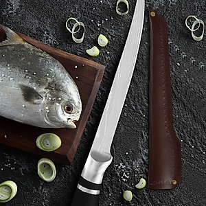 XYJ 8 inch Filleting Knife Sleeves Leather Knife Sheath for Boning Knife Edge Guards Chef Carving Knife Case Blade Protectors with Belt Loop to Carry Out
