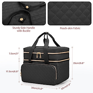 YARWO Double-Layer Sewing Supplies Organizer with 5 Customized Dividers, Portable Sewing Accessories Storage Bag with Multi Pockets for Sewing Kits and Tools, Black (Bag ONLY)