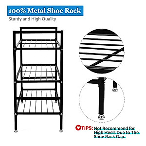 AmtoPm 3-Tier Metal Shoe Rack, Closet Shoe Racks Organizer, Black Closet Shoe Rack Storage Stable Stackable Shoe Rack for Entryway, Closet, Hallway