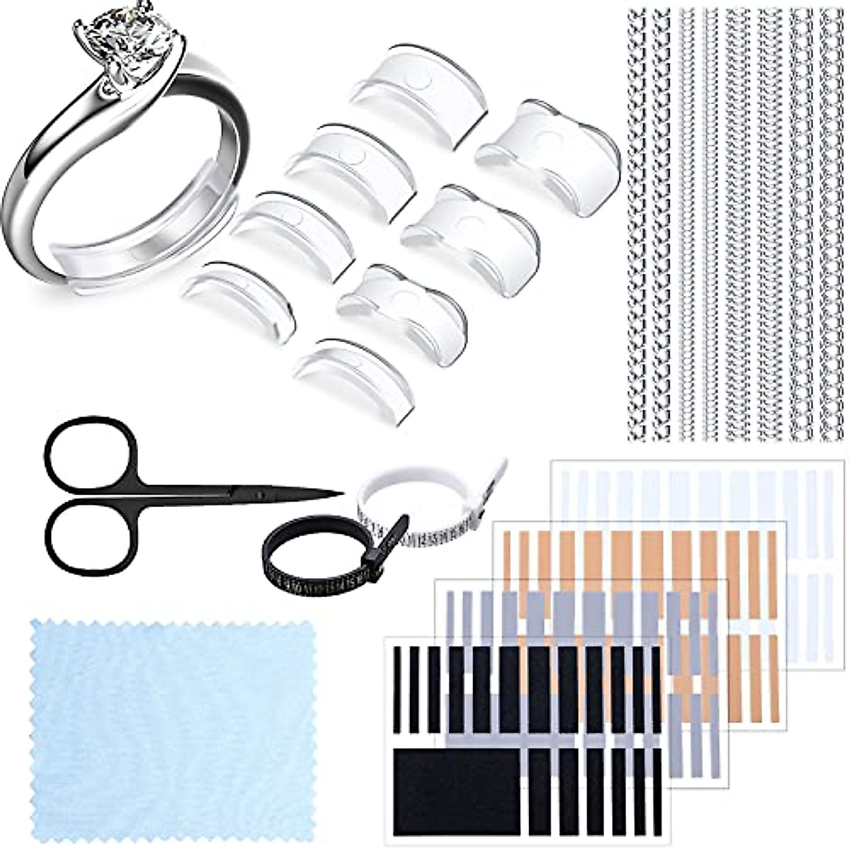 Invisible Ring Sizer Adjuster Ring Spacer Ring Guards Ring Sizer Loose Ring Size Reducer with Ring Gauge Measuring Tool Jewelry Polishing Cloth and Scissors for Man and Woman Rings（53pieces)
