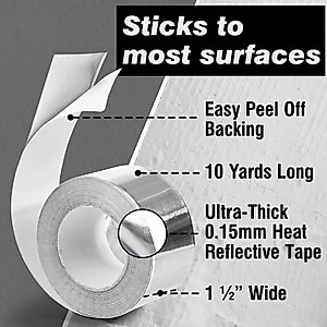 [30 Feet] High Temperature Tape – Aluminum Foil Tape for Metal, Plastic, & Glass – Heat Resistant Tape - 10 Yards, 0.15mm Thick, 1.5in Width – Furnace Tape, Flue Tape, Dryer Tape, & Grill Tape