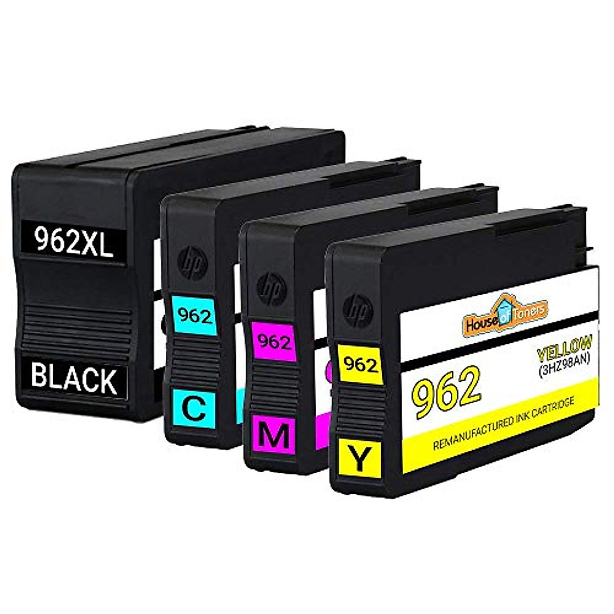 Houseoftoners Remanufactured Ink Cartridge Replacement for HP 962XL Black & 962 Cyan Magenta Yellow for OfficeJet Pro 9025 9020 9018 9015 9010 (1B/1C/1M/1Y, 4PK)