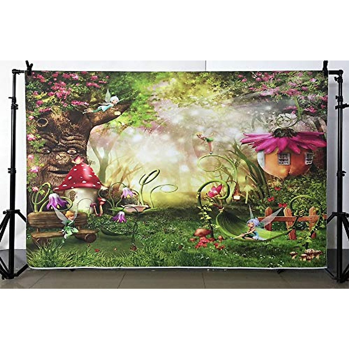 MEHOFOTO Enchanted Forest Photo Background Fairy Tale Magic Big Tree Mushroom Princess Girl Birthday Party Decorations Banner Backdrops for Photography 7x5ft