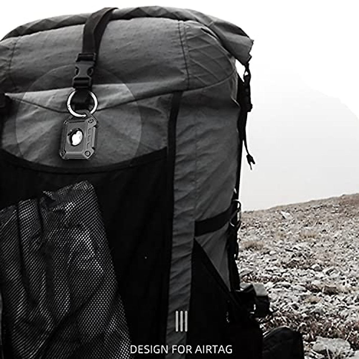 [2 Pack] LUSTAM Airtag Keychain Holder Case with Key Ring Loop, Polycarbonate Fullbody Shockproof Drop Proof Rugged Protector Hard Case for Apple Air Tag Finder - Black