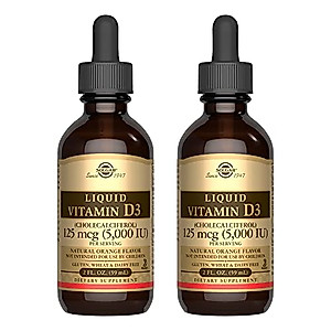 Solgar Liquid Vitamin D3 125 mcg (5,000 IU) - 2 fl oz, Pack of 2 - Natural Orange Flavor - Helps Maintain Healthy Bones & Teeth - Immune System Support - Gluten & Dairy Free - 118 Total Servings