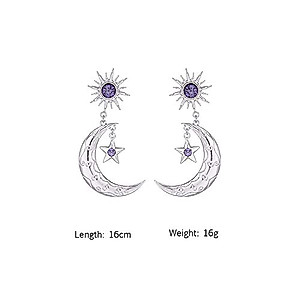 Sun Star Moon Drop Dangle Earrings for Women Sun Moon Crescent Rhinestone Stud Earrings Bohemian Jewelry (Silver)